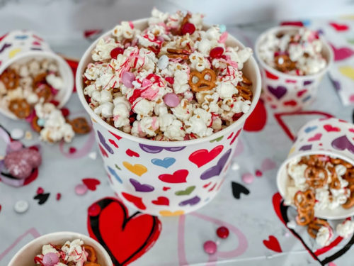 Valentine's Day M&M and Pretzel Popcorn